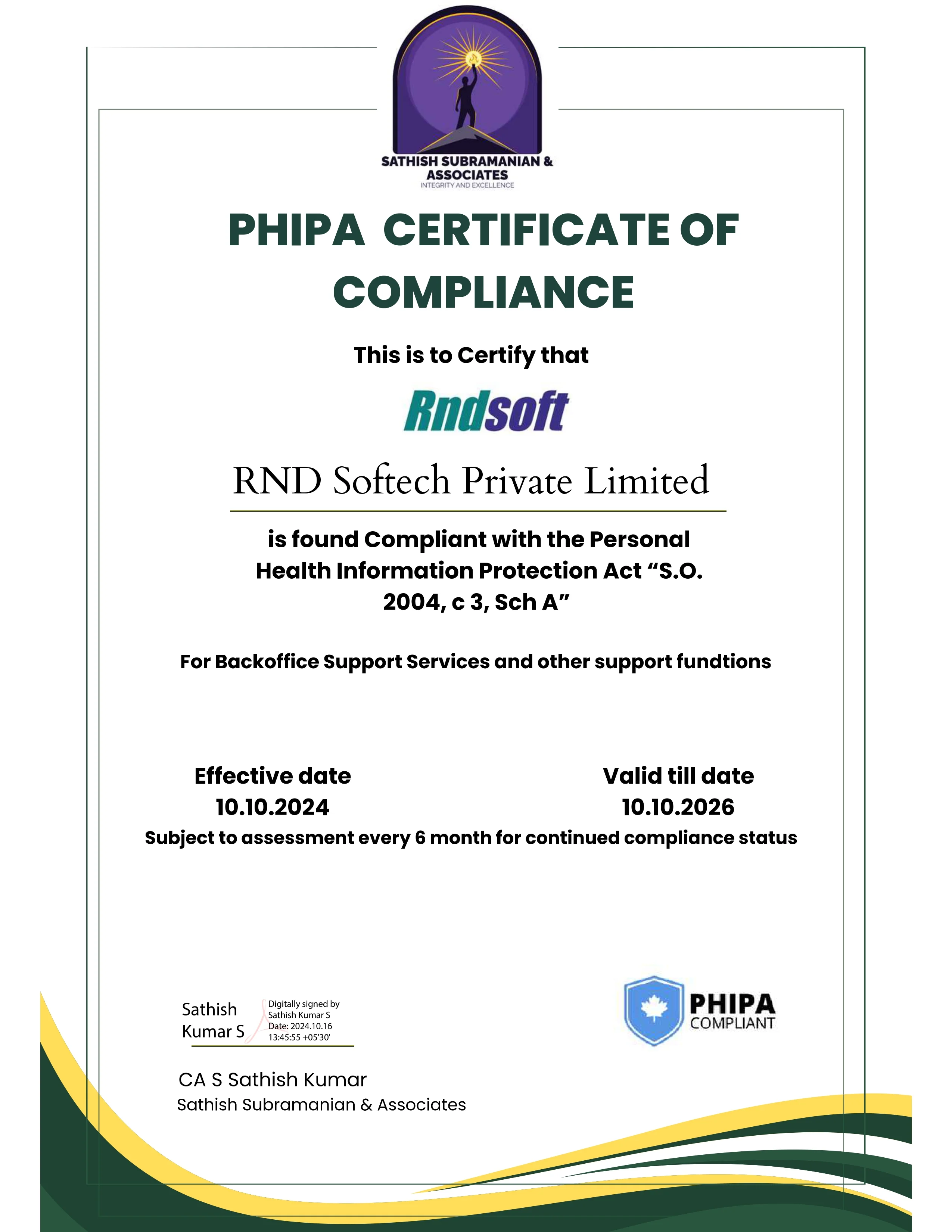 PHIPA Certificate | RND Softech